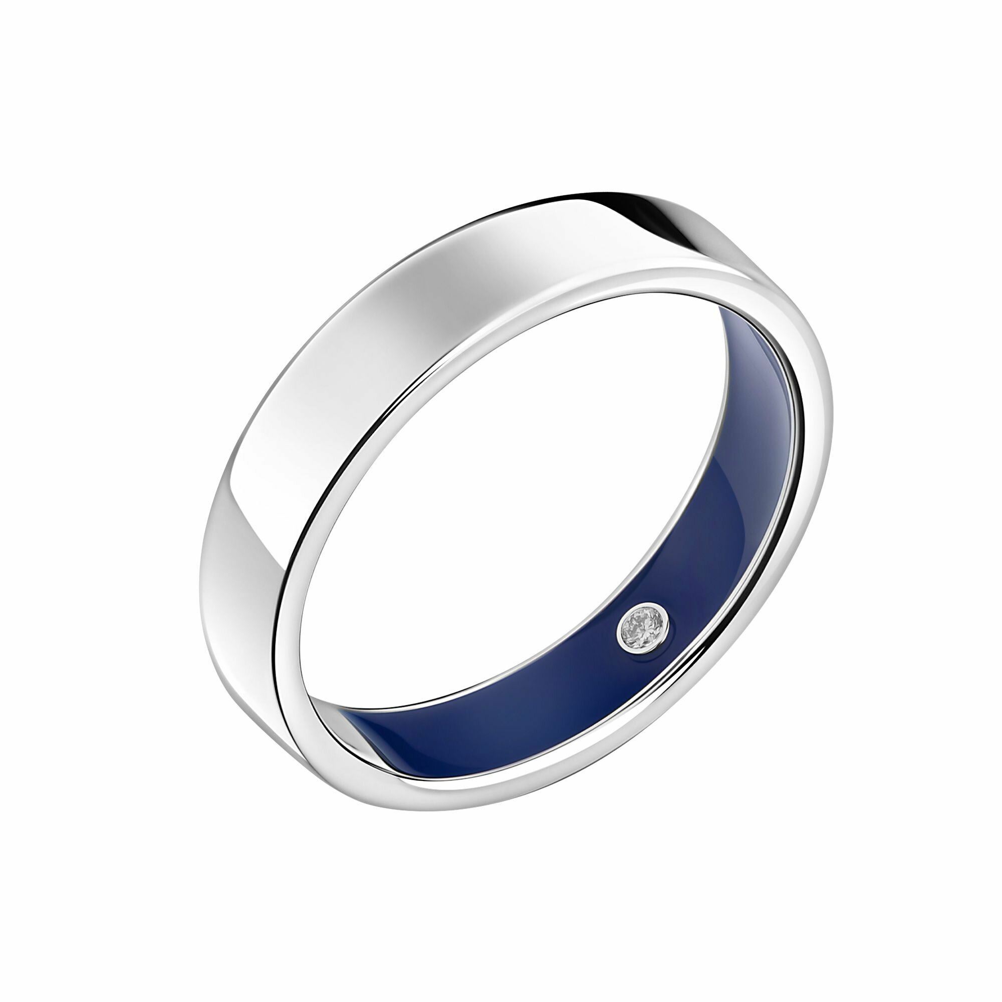 Кольцо обручальное, белое золото, 585 проба, родирование, бриллиант