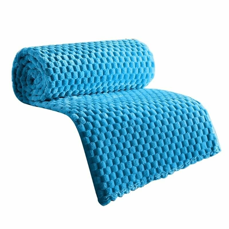 Мягкое флисовое одеяло в клетку, Синий - Стиль 2