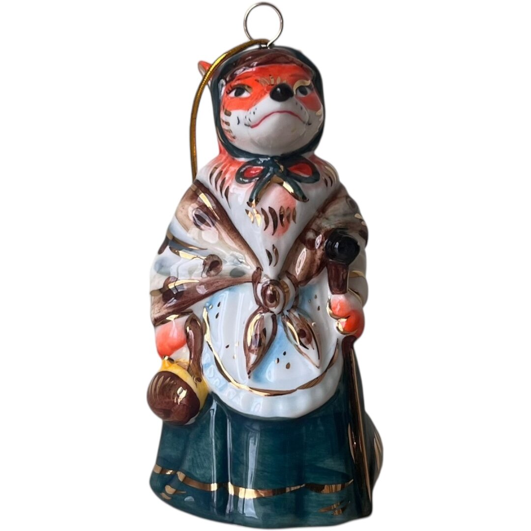 Елочная игрушка серия Буратино "Лиса Алиса" с золотом. Лефортовский фарфоровый завод. Елочная игрушка из фарфора на елку