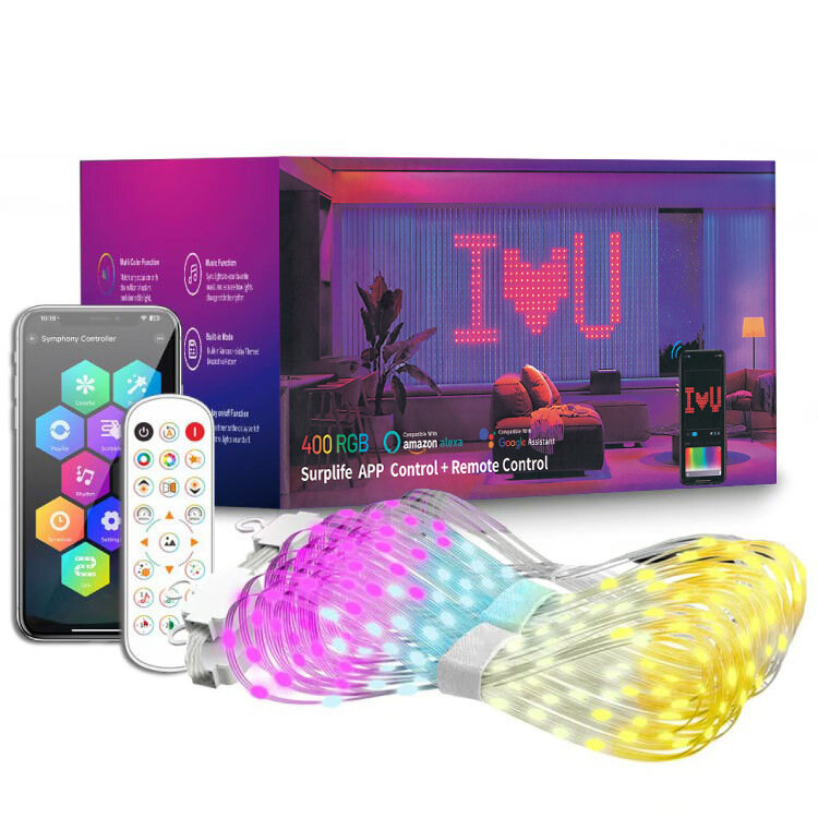 Умная программируемая светодиодная гирлянда для штор RGB, цветная, DIY, текст, индивидуальный узор, цветное точечное управление, кожаный провод