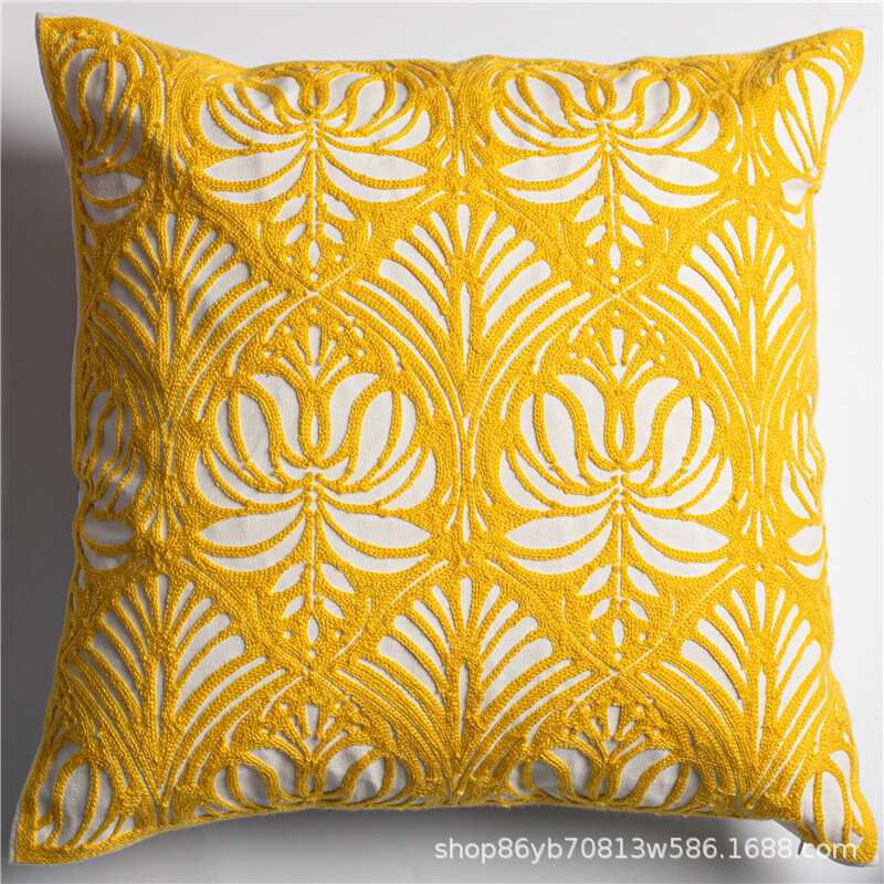 Чехол для подушки в скандинавском стиле с геометрической вышивкой цветов, для дивана, гостиной, из чистого хлопка, простой, для стула, прикроватный, желтый, для окна