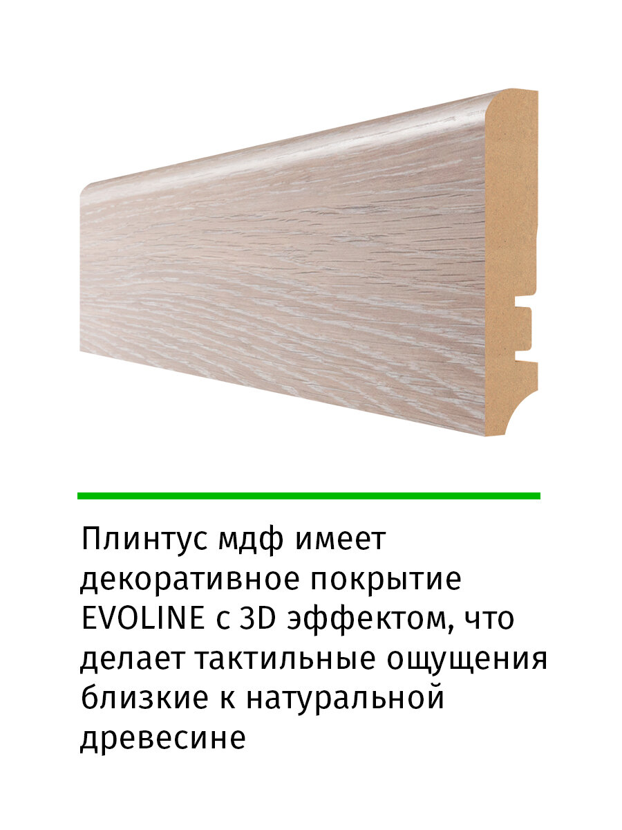 Плинтус Hannahholz AD81402.25, МДФ, пленка белая со слоем лака, 81x16x2400мм, 4 шт.