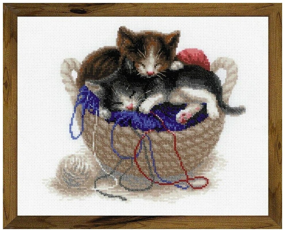 Набор для вышивания Риолис #1724 Котята в корзине, Счетный крест, 30 x 24 см