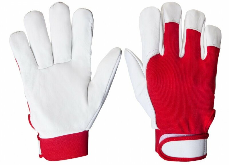 Перчатки кожаные рабочие JetaSafety JLE301-8 цв. красный/белый р. M, 1420350