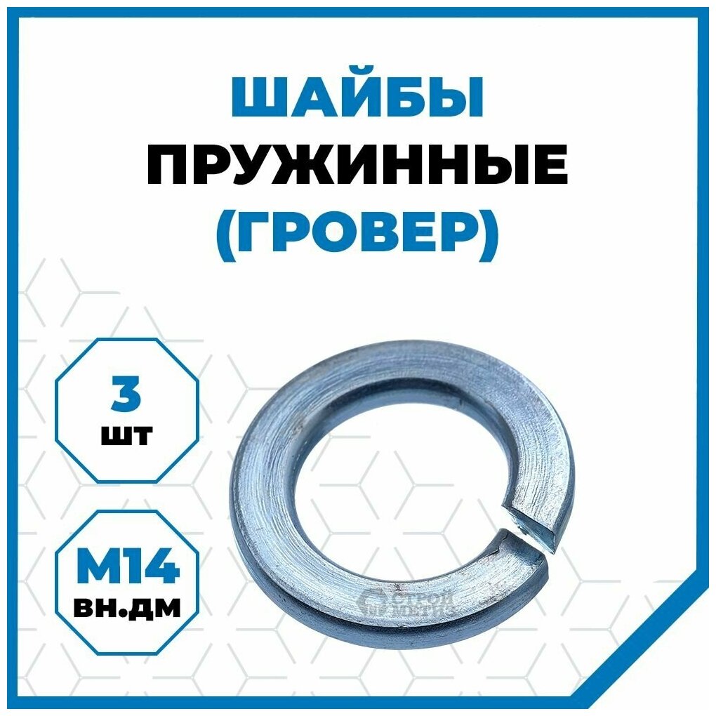Шайбы Стройметиз пружинные 14 мм, сталь, покрытие - цинк, 3 шт.