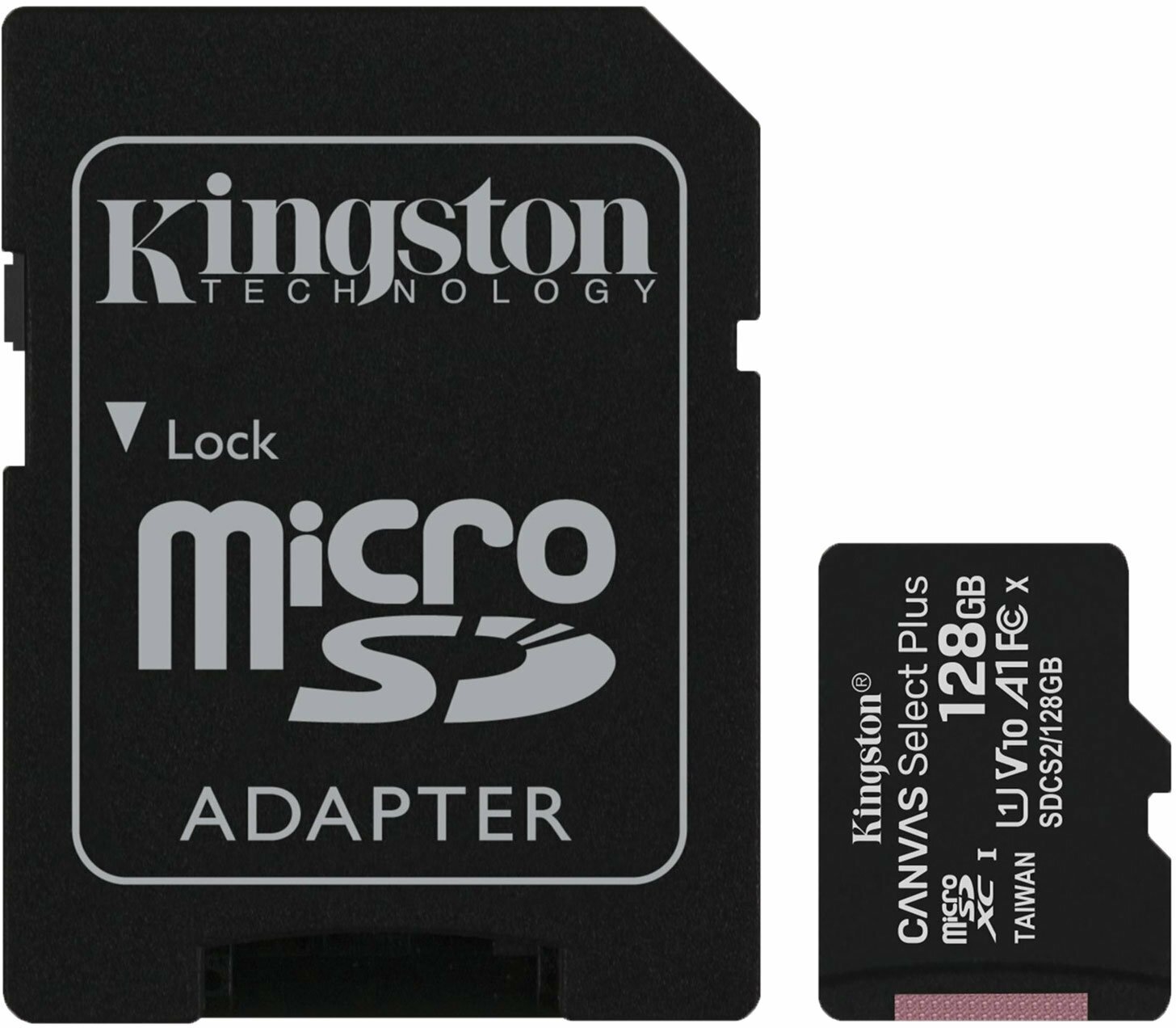 Карта памяти Kingston microSDXC 128 гб, Canvas Select Plus 100 Мб, адаптер (SDCS2/128GB)