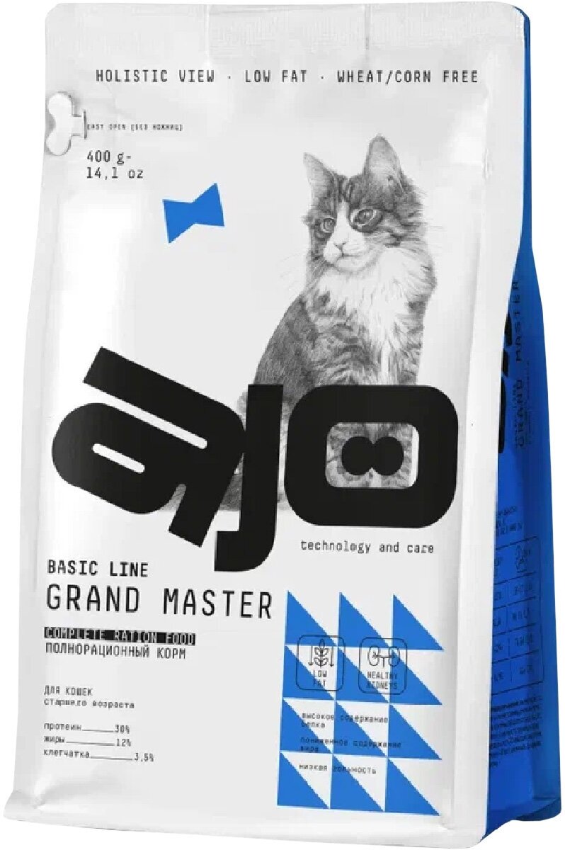 Корм сухой Ajo Cat Basic Line Grand Master для пожилых кошек, курица, 0,4 кг