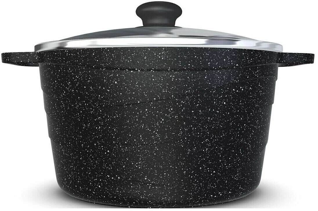 Кастрюля алюминиевая Neva / Нева Granite с крышкой, с антипригарным покрытием, черный, диаметр 21см, 3л / посуда для газовых и электрических плит