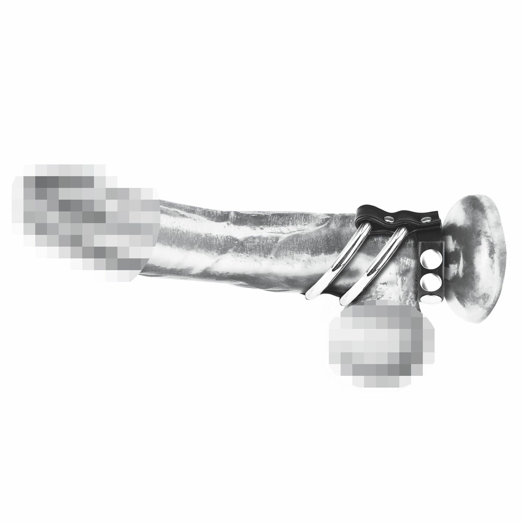 Двойное металлическое кольцо на член с регулируемым ремешком