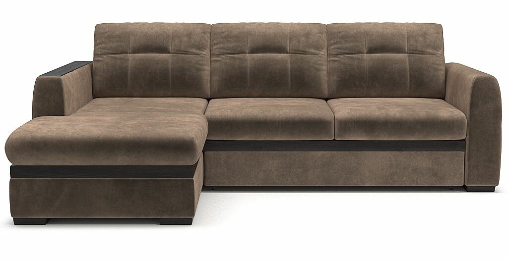 Угловой диван-кровать PUSHE раскладной Айдер, левый угол, велюр, коричневый, Noel beige