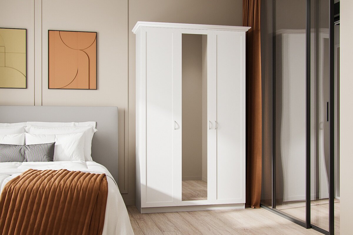 Шкаф распашной МебельЛэнд24 Стайл Классик - 3.2 150x52x220 для одежды трехдверный с зеркалом