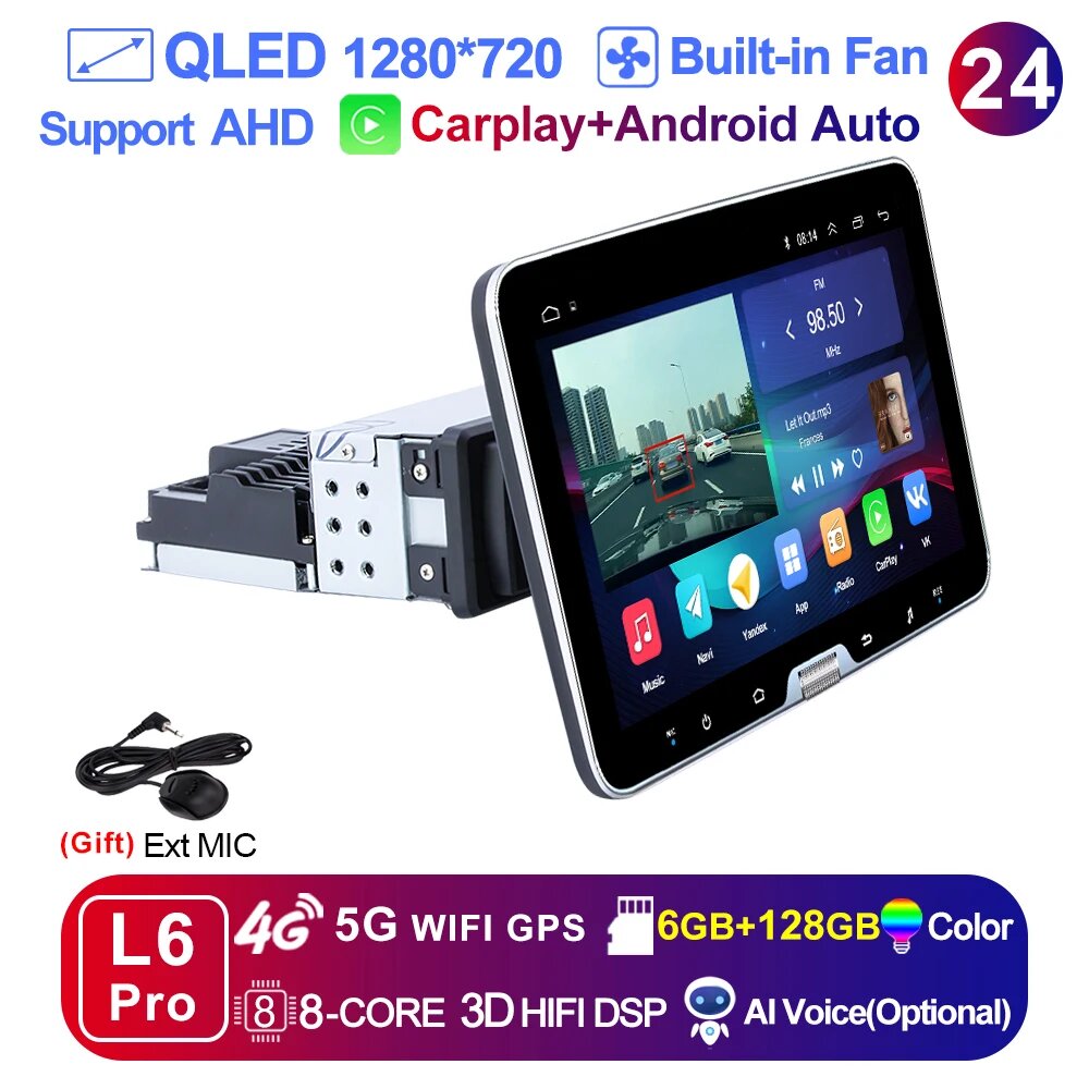 LEHX L6Pro 8Core Qled 10-дюймовое вращение 4G 1 Din Android 13 Автомобильное радио Мультимедиа 1din Авторадио Стерео Caplay GPS Навигация DVD L6 Pro(6-128GB)-0