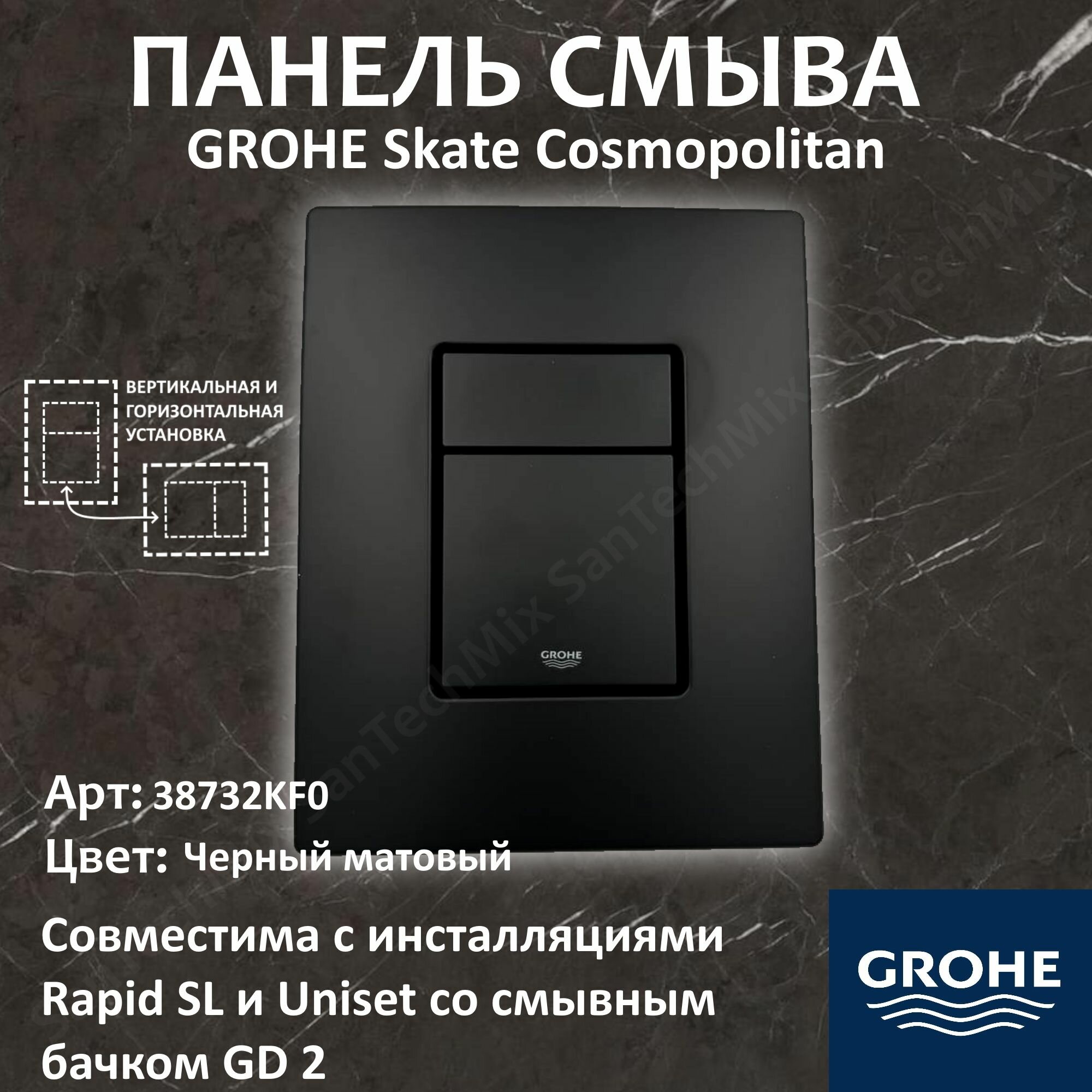 Кнопка смыва для инсталляции Grohe Skate Cosmopolitan, черный матовый