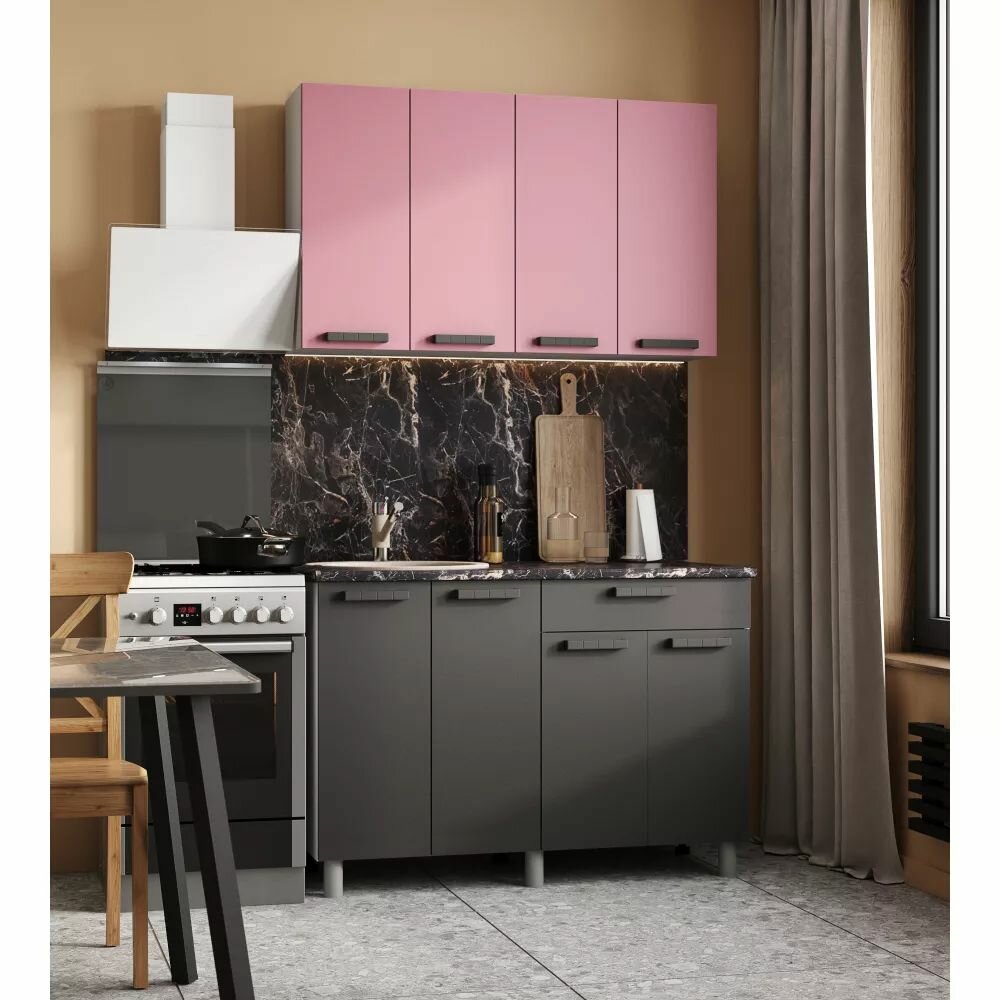 Кухонный гарнитур (кухня) без столешницы Осло 1.2м , МДФ фасад Карбон Сакура/Карбон Вулкан, корпус белый ЛДСП 1200х2160х430 тэкс