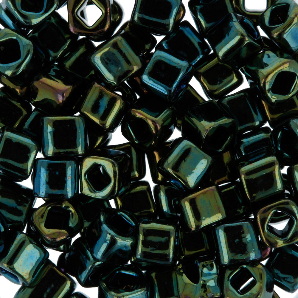 Бисер TOHO Cube, размер 3мм, цвет #84 (Металлизированный, зеленый ирис/коричневый), 10 грамм