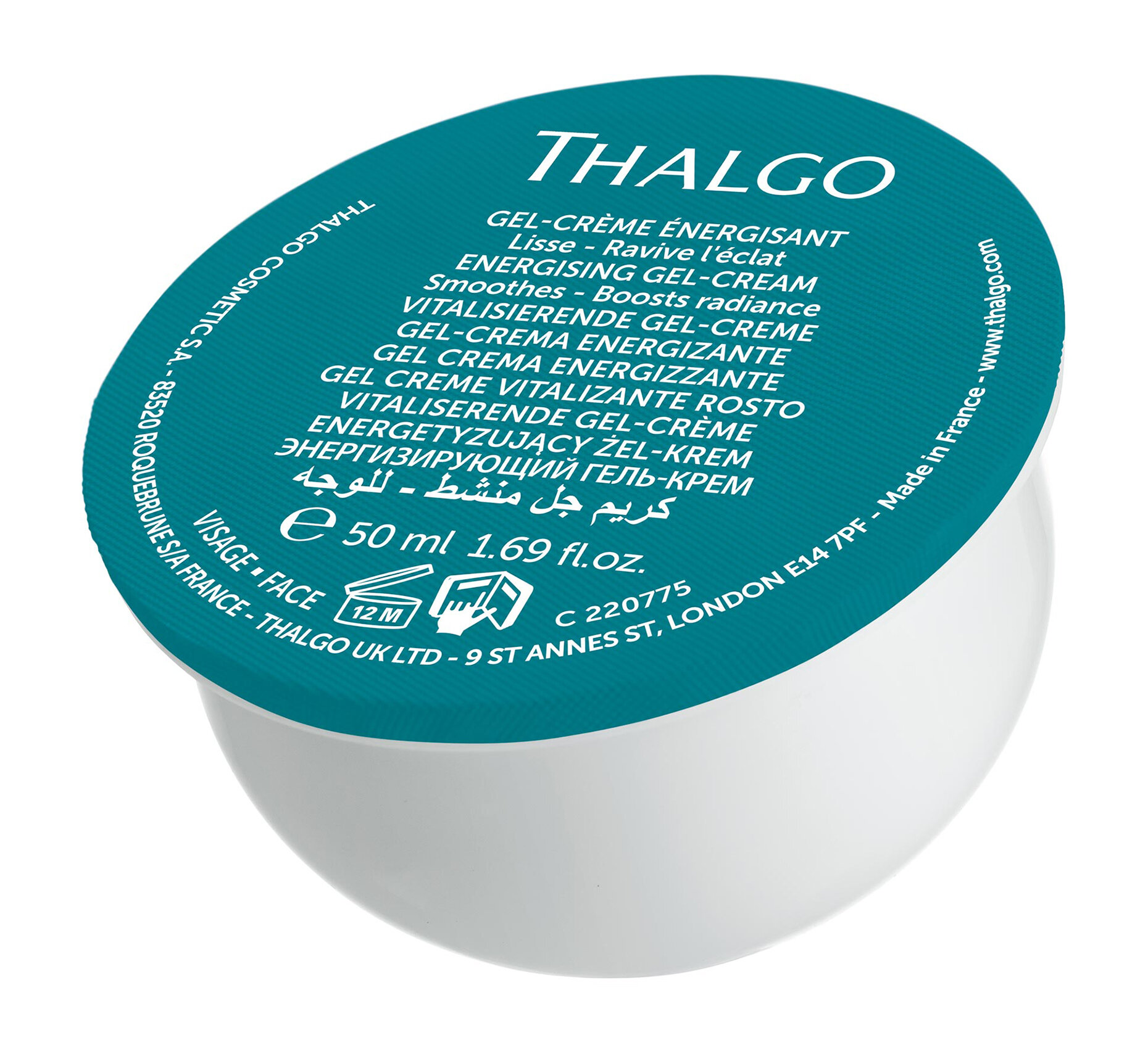 THALGO Spiruline Boost Гель-крем энергизирующий для сияния и коррекции морщин, сменный блок, 50 мл