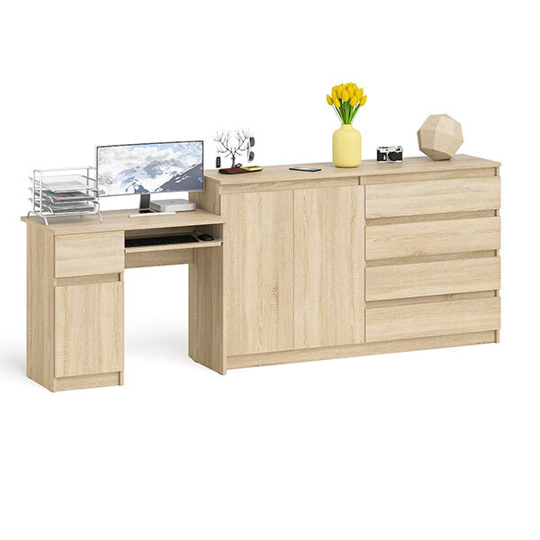Стол компьютерный Мори МС-1 левый + Комод МК1600.1, цвет дуб сонома