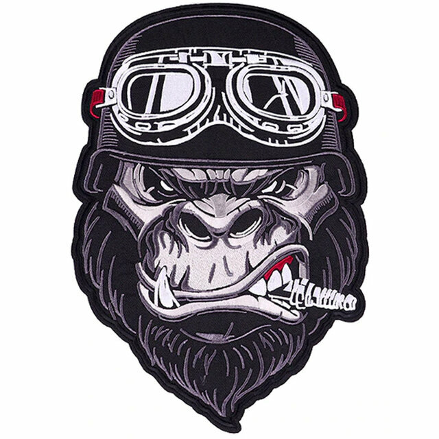 Большая нашивка на куртку, патч, шеврон байкерский, нашивка на спину горилла байкер 19х28 см