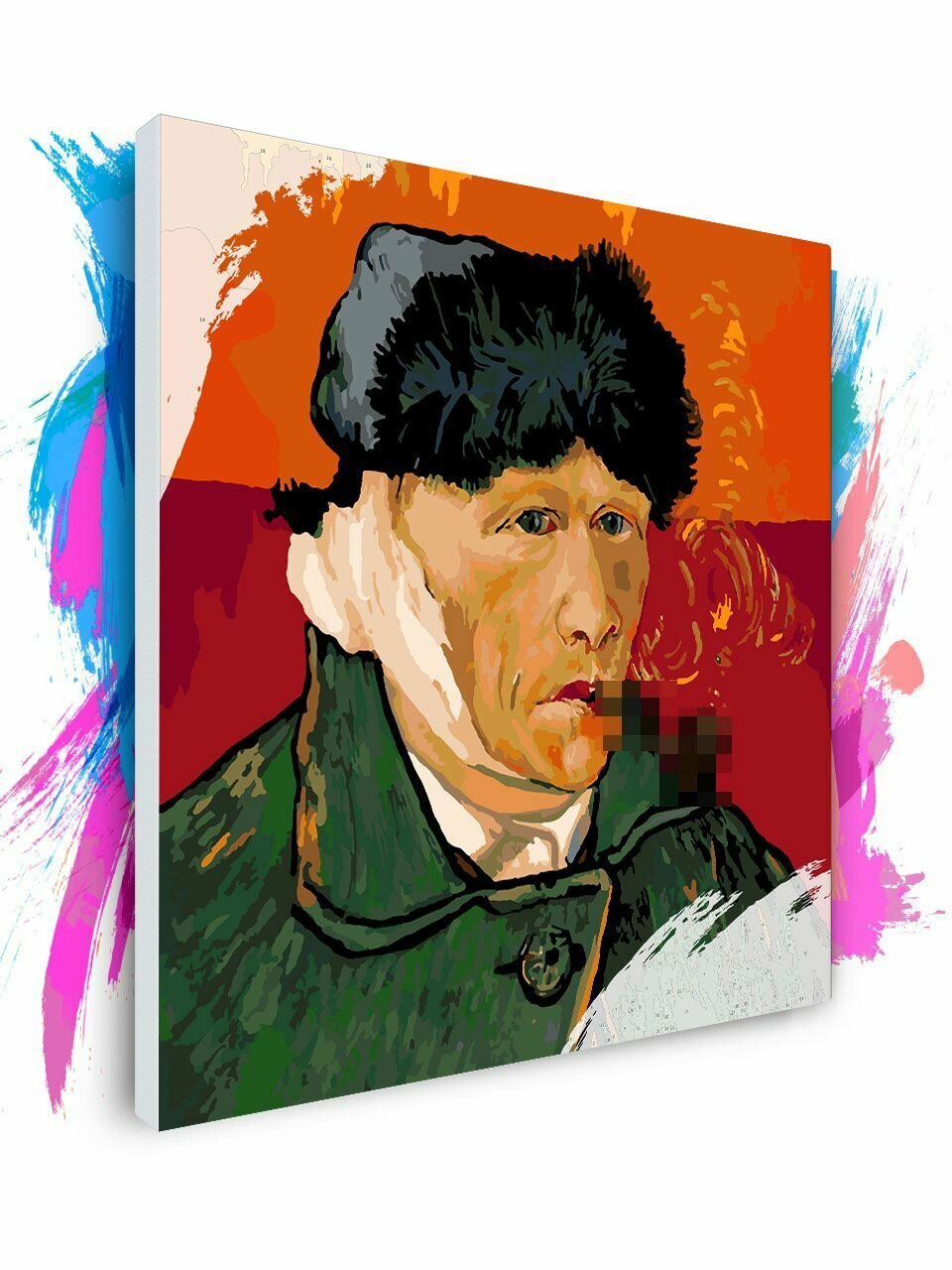 Картина по номерам на холсте Винсент Ван Гог - Автопортрет с перевязанным ухом и трубкой, 100 х 100 см