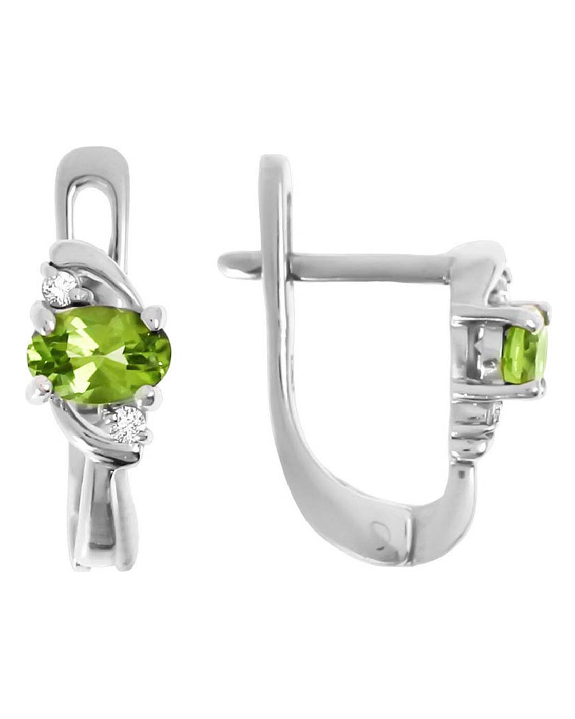 Серьги, серебро, 925 проба, родирование, хризолит, фианит