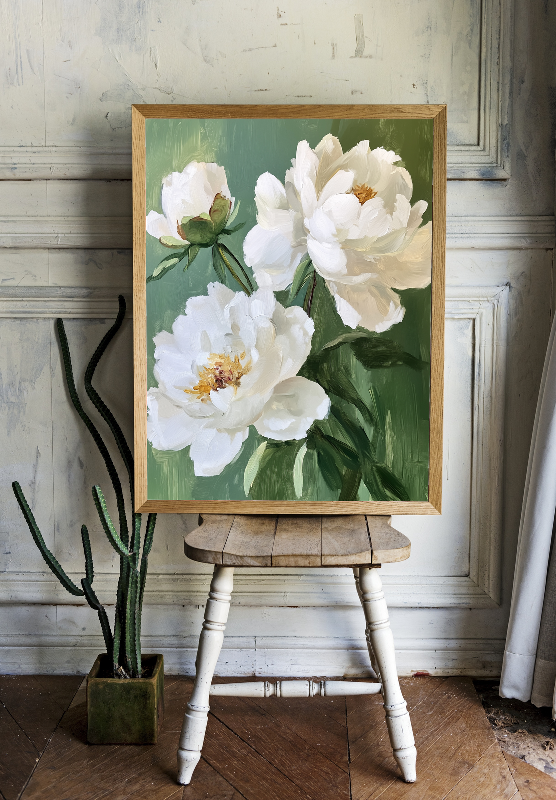 Постер "Белые пионы на зеленом" 50x70 без рамы