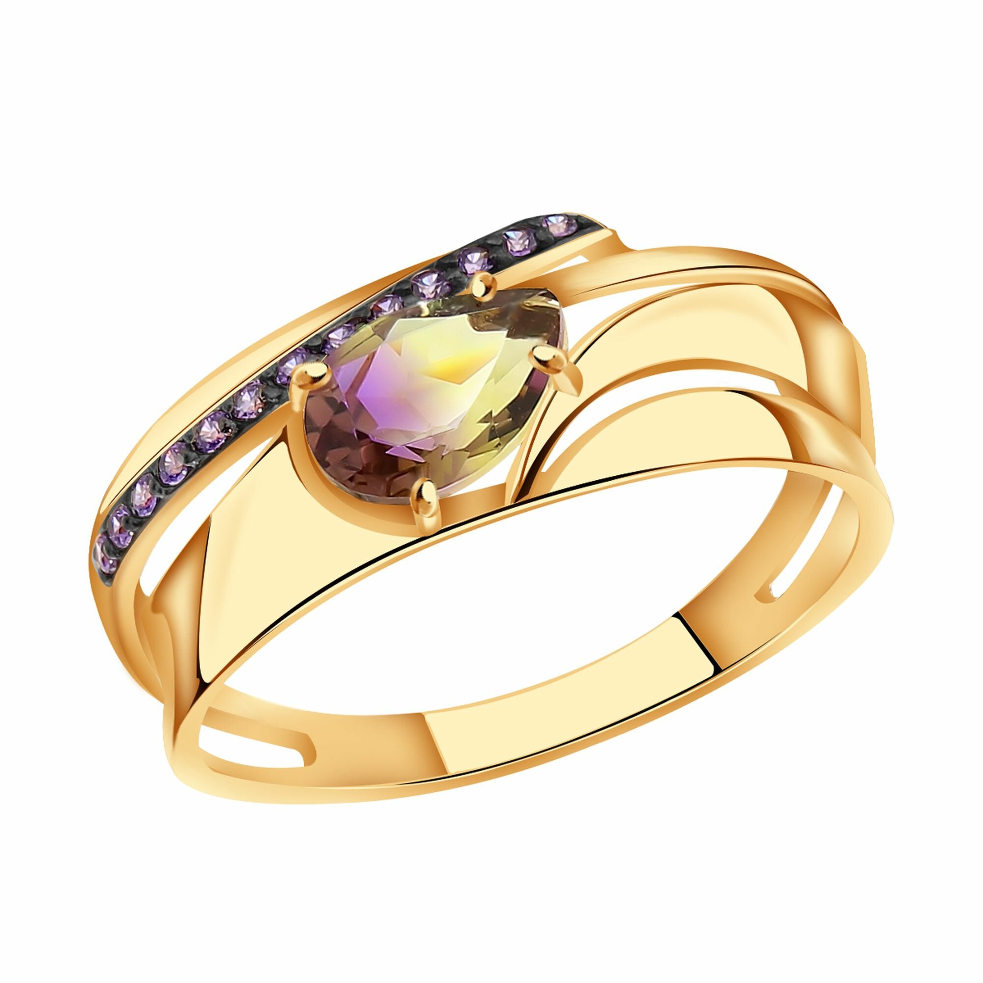 Кольцо, красное золото, 585 проба, фианит, аметрин