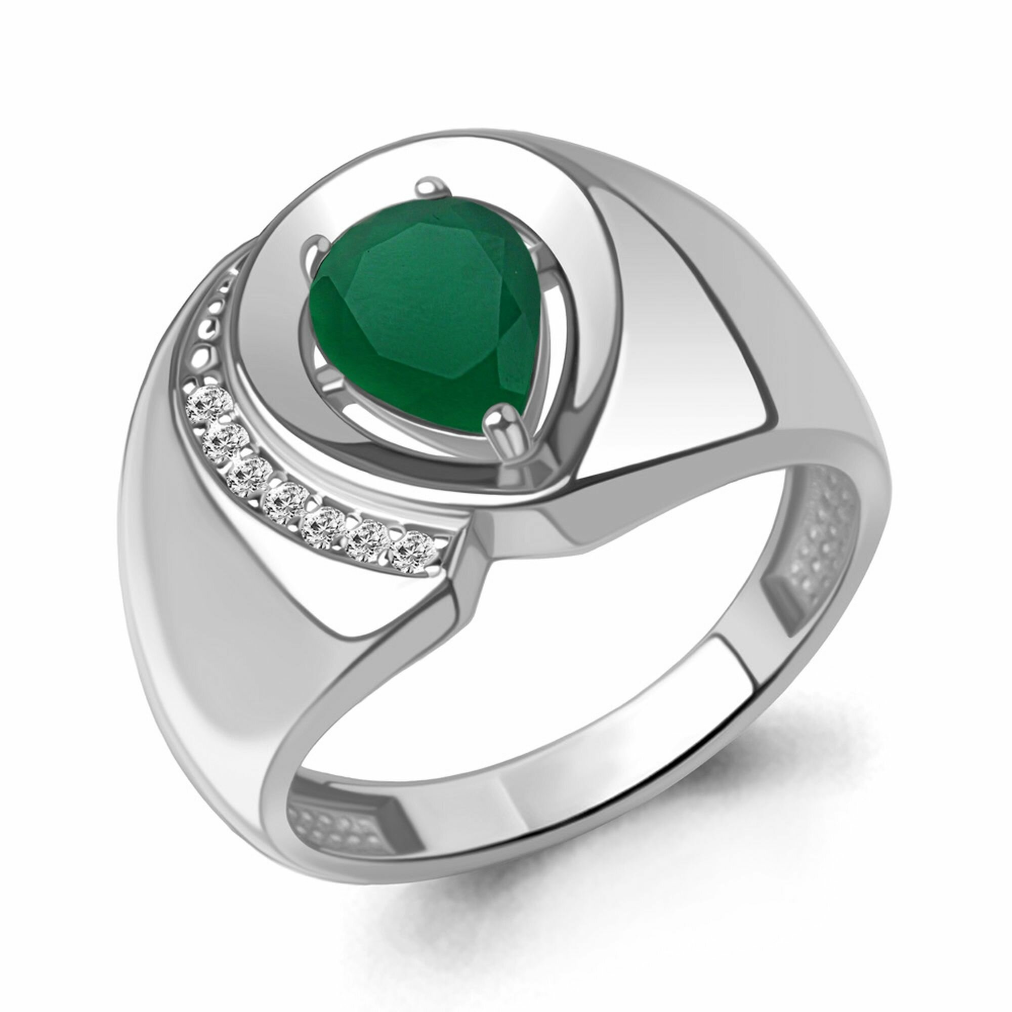 Кольцо, серебро, 925 проба, родирование, агат, фианит