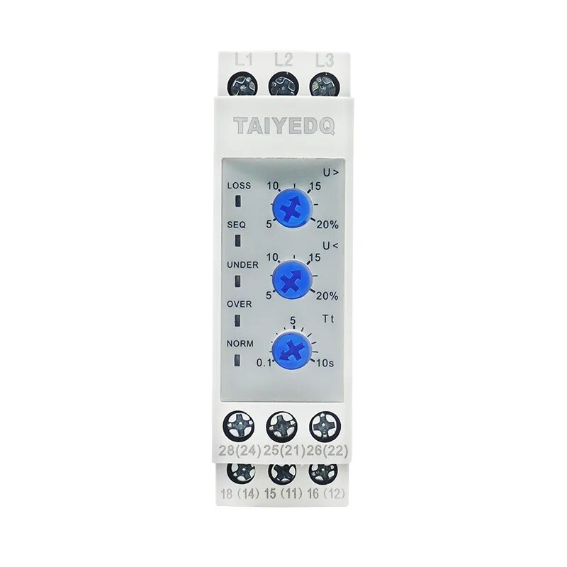 Трехфазный Регулируемый Тип Din-рейки 380 В, защитное реле последовательности фаз под напряжением и под напряжением