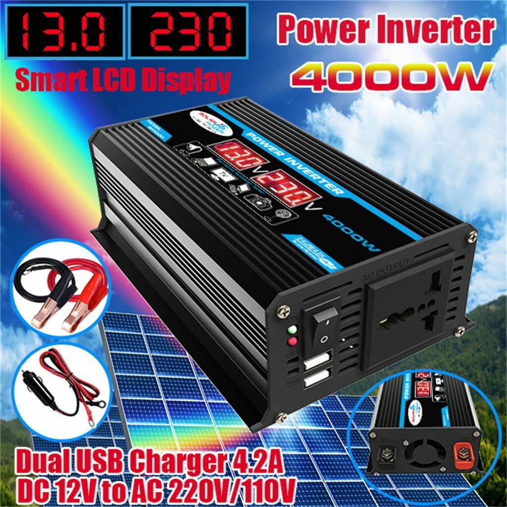 Инвертор автомобильный INVERTER 4000W (преобразователь напряжения 12V в 220V) с USB (4.2А)