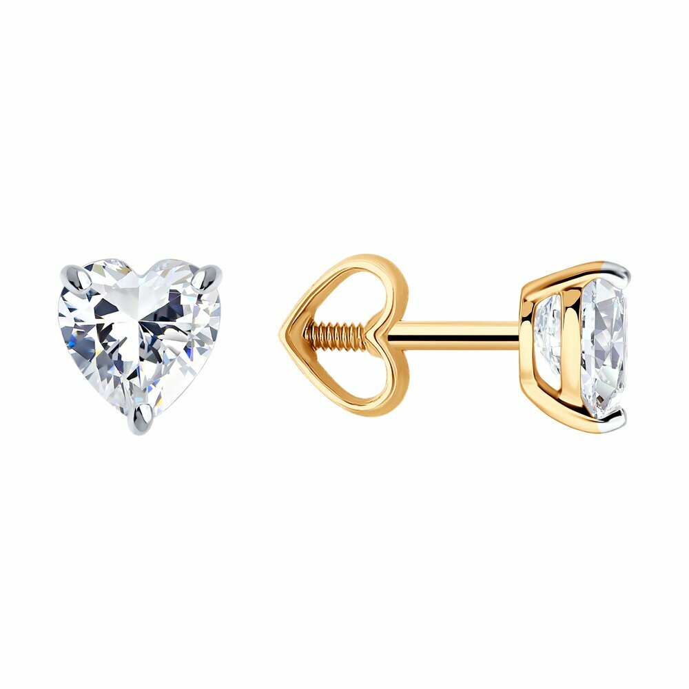 Серьги пусеты, красное золото, 585 проба, фианит