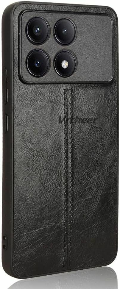 Стильный на коже чехол для Xiaomi Poco X6 Pro 5G( Ксяоми Поко X6 про 5G ) экокожи противоударный тонкий качественного износостойкого, черный