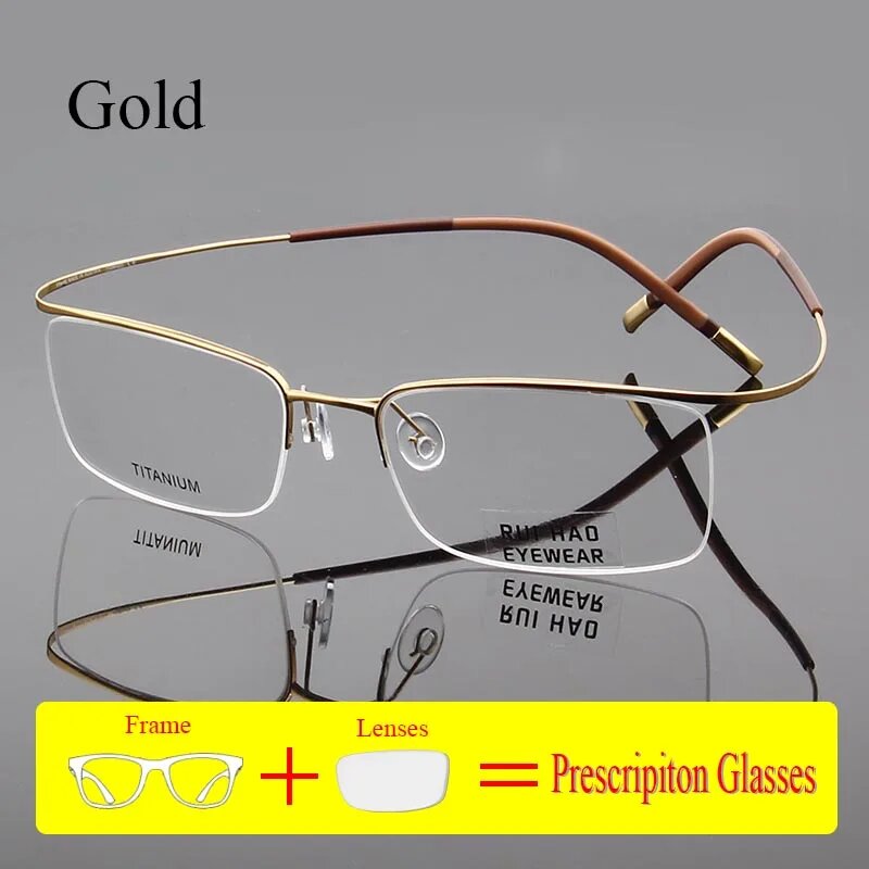 Очки RUI HAO EYEWEAR 5296 из титана с линзами по рецепту gold, 1.67, Единая версия, Нет