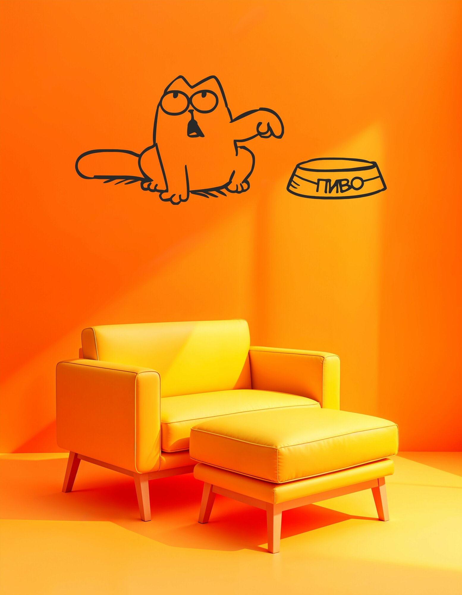 Панно настенное из дерева "Кот " 60х25 см