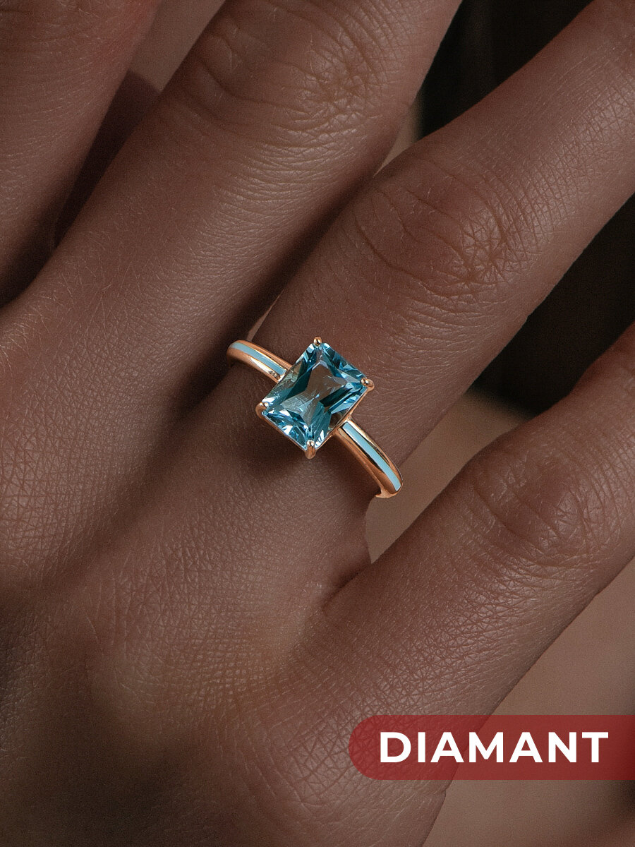 Кольцо, красное золото, 585 проба, эмаль, топаз