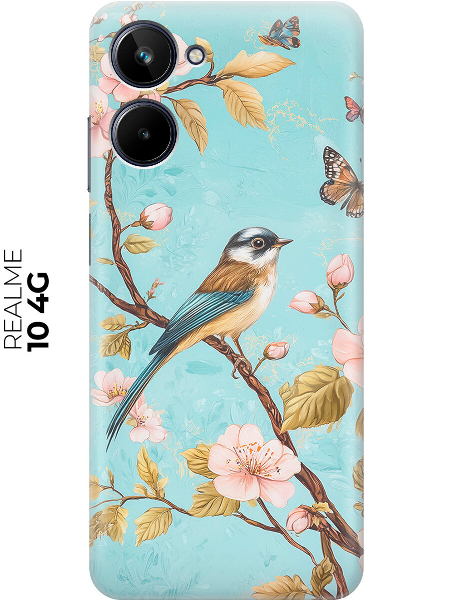 Силиконовый чехол на Realme 10 4G с принтом "Птичка-синичка"