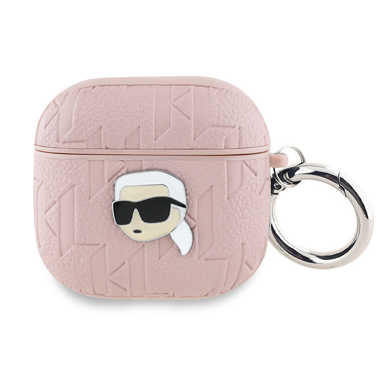 Karl Lagerfeld чехол с карабином для Airpods 4, PU кожа Saffiano Monogram NFT Metal Head Karl, розовый