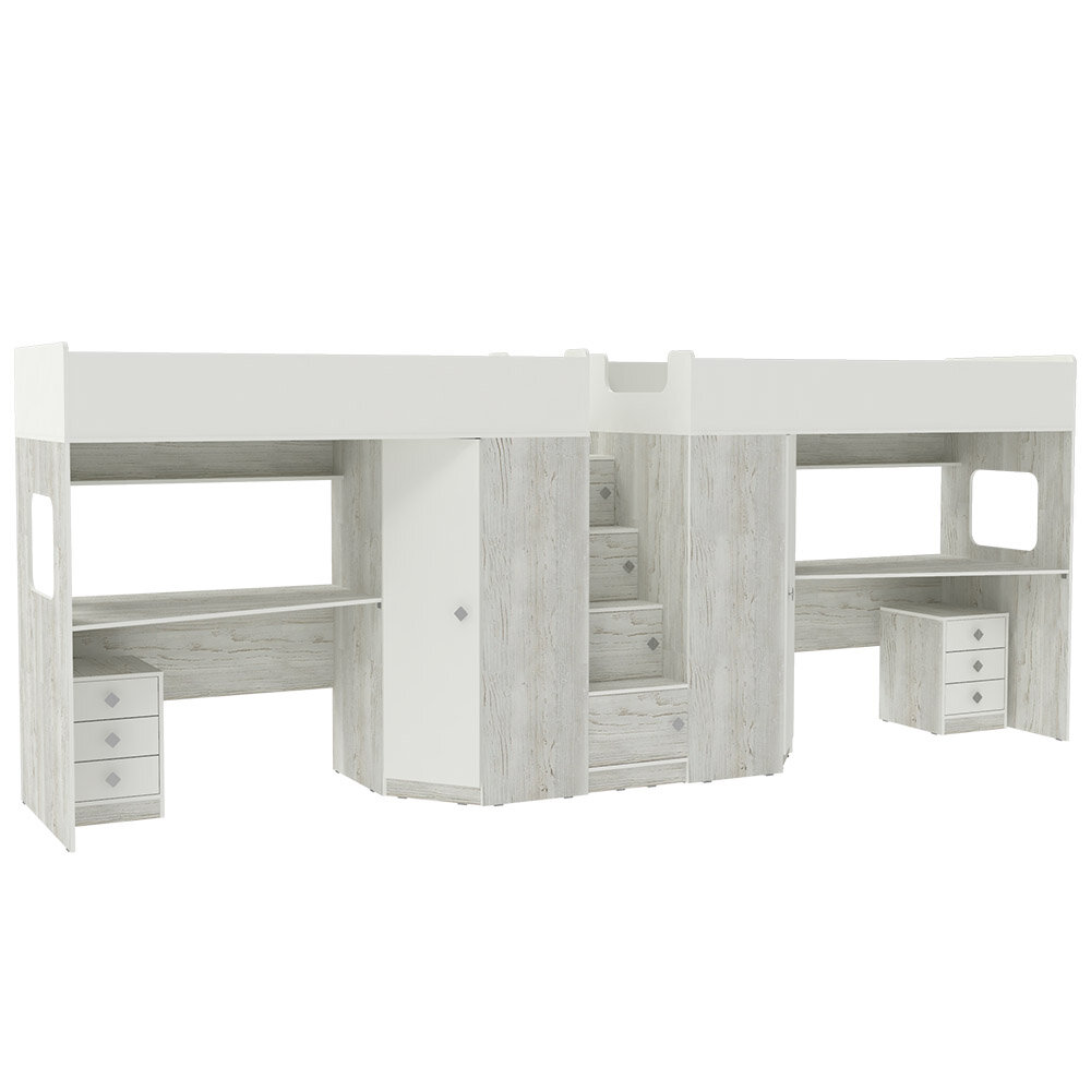 Двухъярусная кровать Л-BB604-604 с тумбами 80х190 Винтерберг Белый