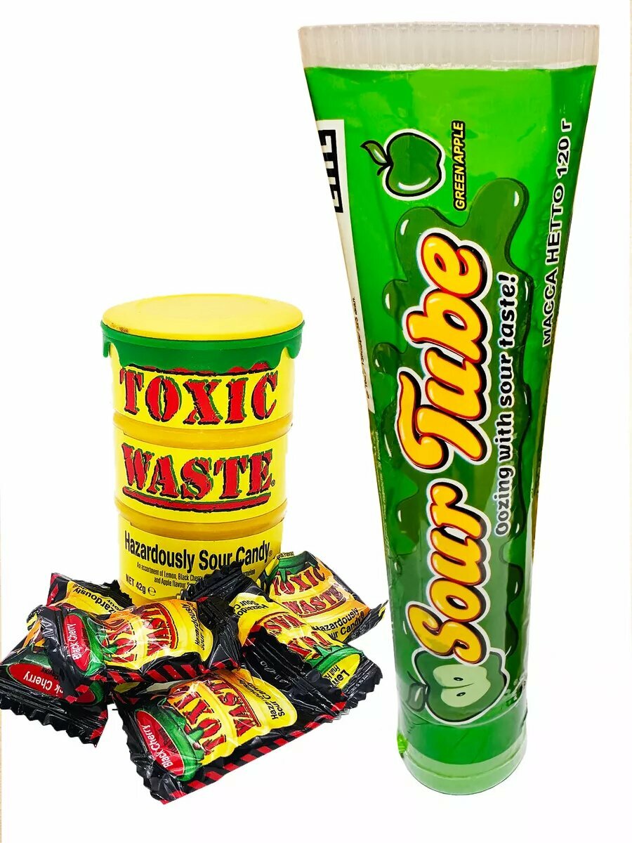 Самые кислые конфеты в мире леденцы toxic waste и жидкая карамель набор Cry an eye