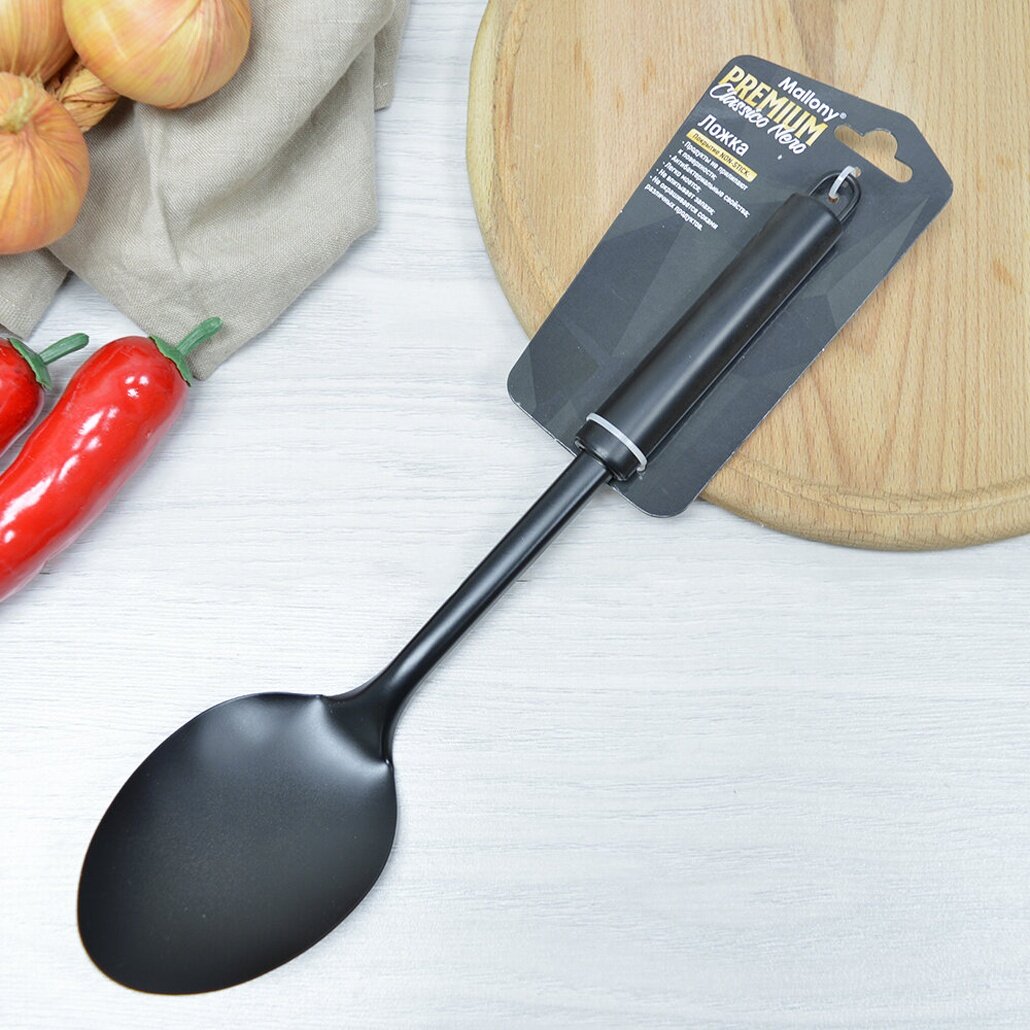 Ложка 32,5см нержавеющая сталь «Classico nero», non‑stick покрытие, черный цвет, удобная ручка, подвес