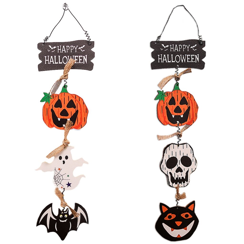 2 шт. деревянные подвесные украшения с ручной росписью в виде черепа тыквы для декора дома