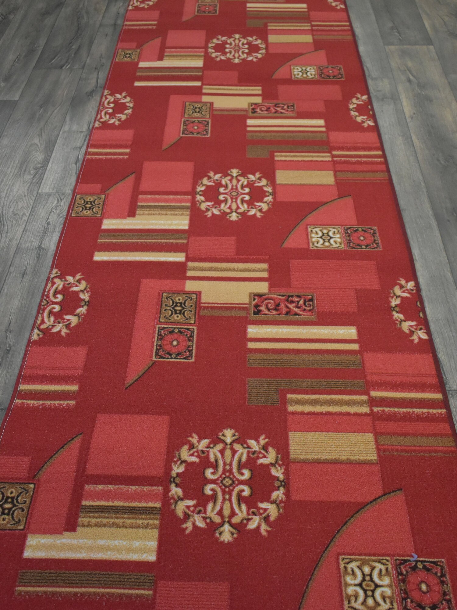 Ковровая дорожка на войлоке, Витебские ковры, с печатным рисунком, 1410, красная, 1*4 м