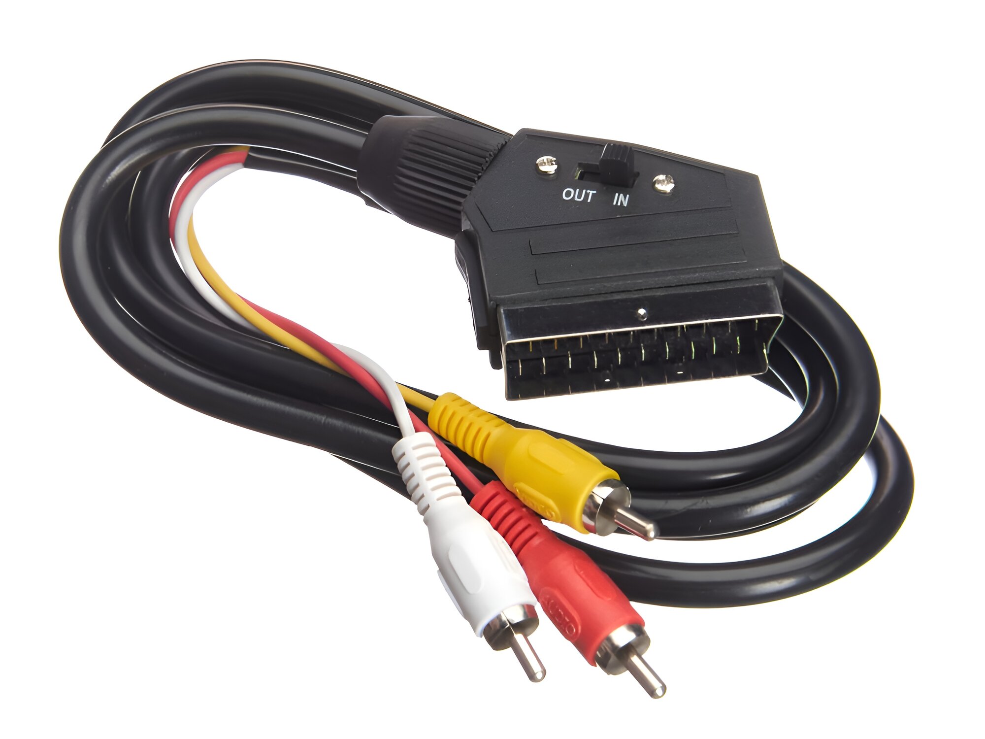 Шнур аудио-видео: SCART (21 pin)-3RCA ( длина 1.5 м, литой) с переключателем направления сигнала, Netko