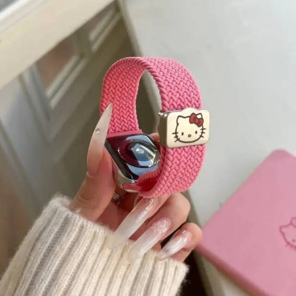 Ремешок Hello Kitty из эластичного нейлона для Apple Watch 44 мм 40 мм 45 мм 41 мм 49 мм 42 мм 38 мм (браслет для Apple Watch Series Ultra).
