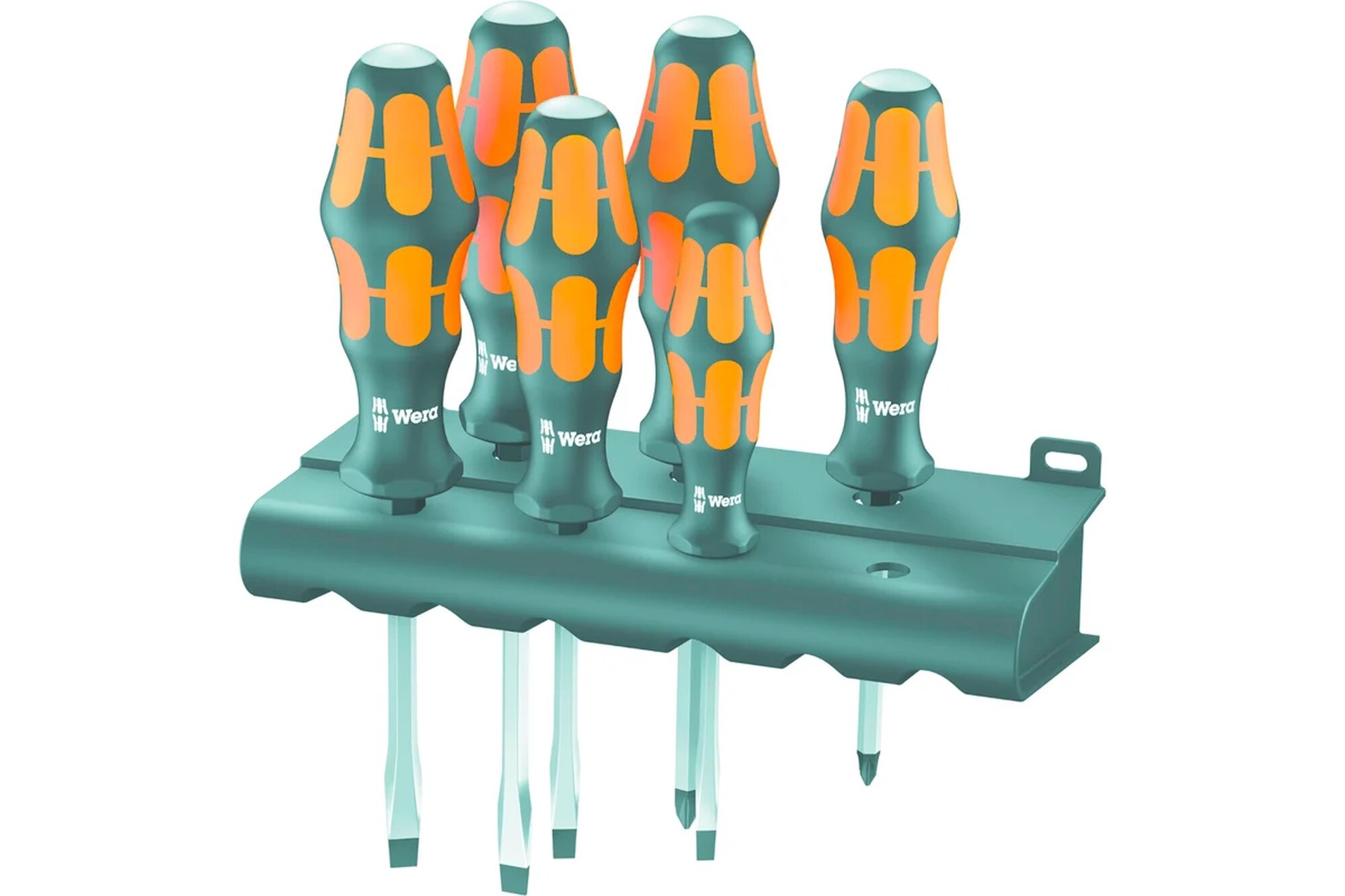 Набор отвёрток силовых с подставкой, 6 пр, PZ 1x80/2x100, SL 0.6x3.5x80/0.8x4.5x90/1x5.5x100/1.2x7.0x125 932/918/6 WERA WE-018287