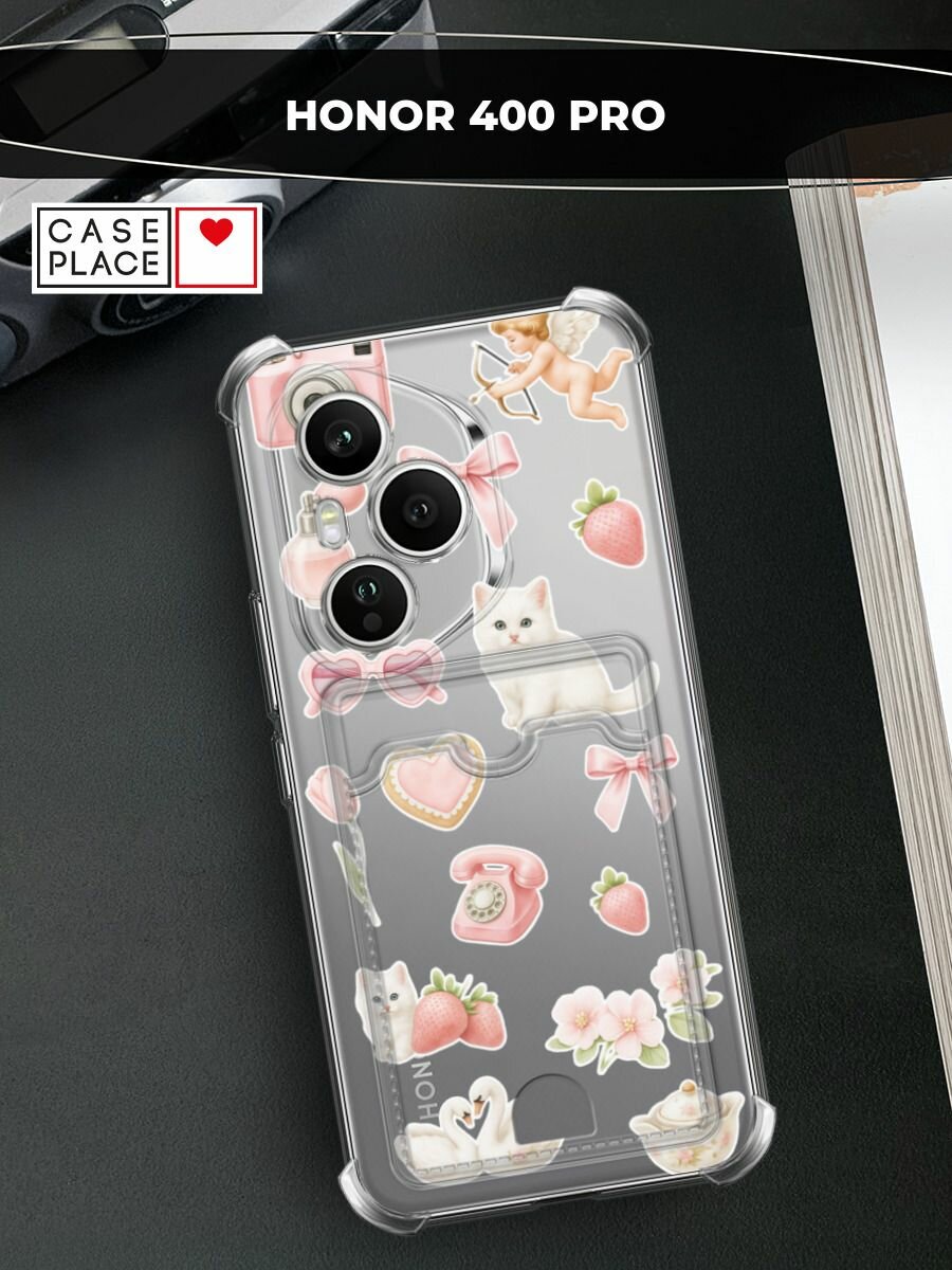 Чехол на Honor 400 Pro (Хонор 400 Про) с картой и принтом Коллаж для девочки