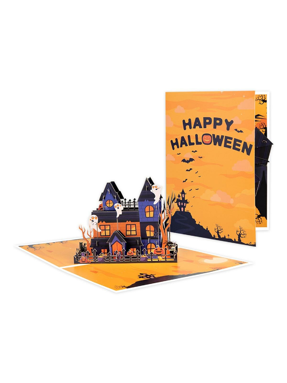 Нежная 3D всплывающая открытка с замками-пауками на Хэллоуин для жуткого празднования