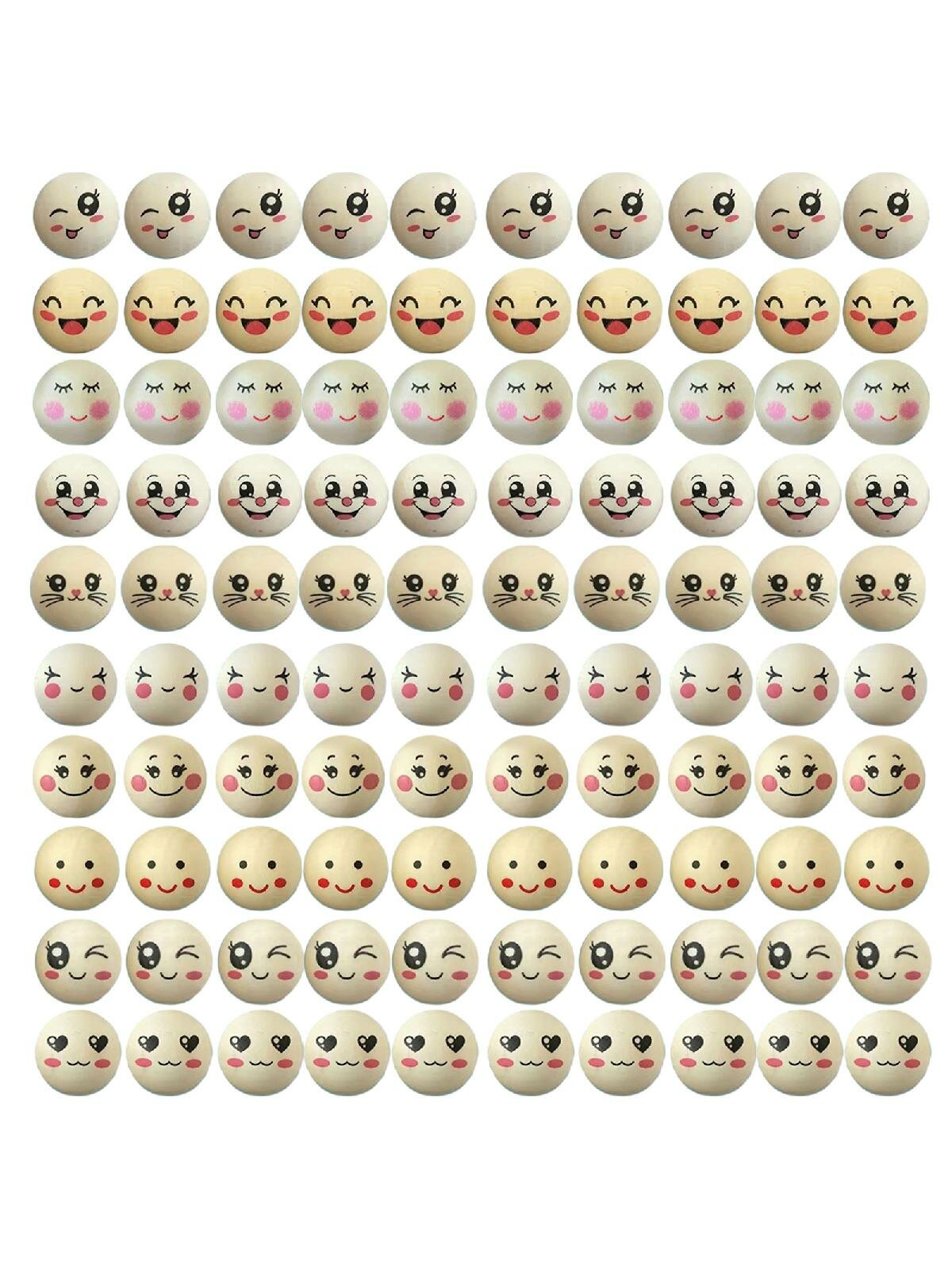 100 штук 20 мм деревянных шариков с лицевой стороной, деревянные бусины для ювелирных изделий своими руками