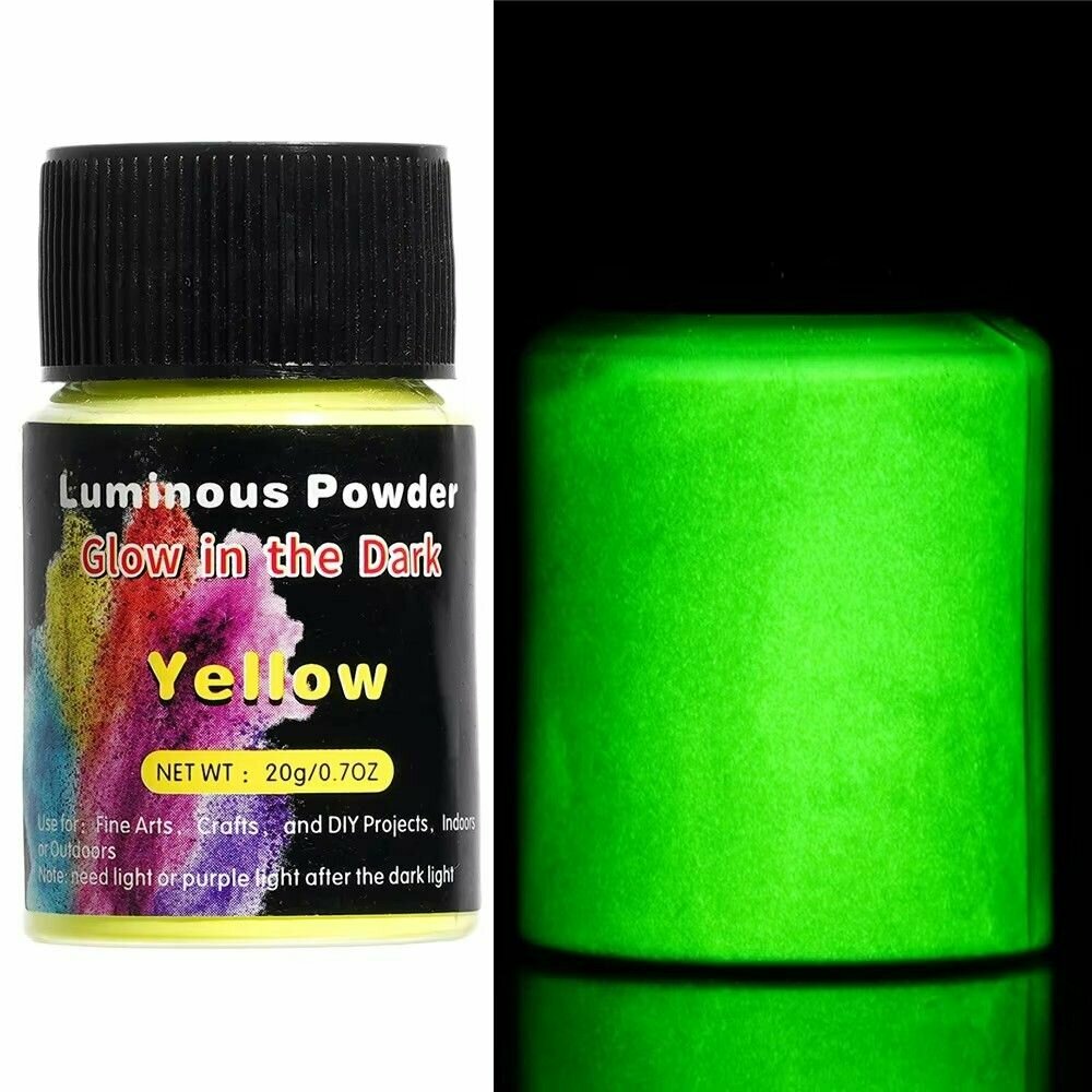 Люминофор порошок светящиеся в темноте светящийся 20 гр, цвет светло-желтый