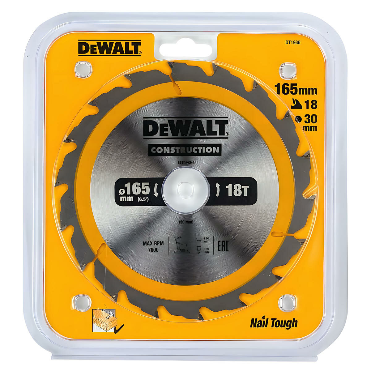 Диск пильный 165 х 30 мм 18T CONSTRUCTION DeWalt DT1936