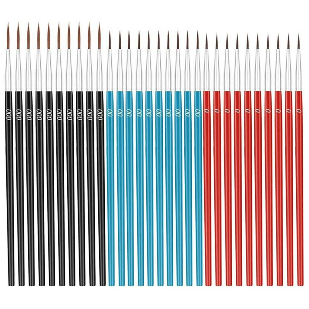 Маленькая кисть для линий, 30 шт, 3 размера #0 #00 #000, Черный Синий Красный